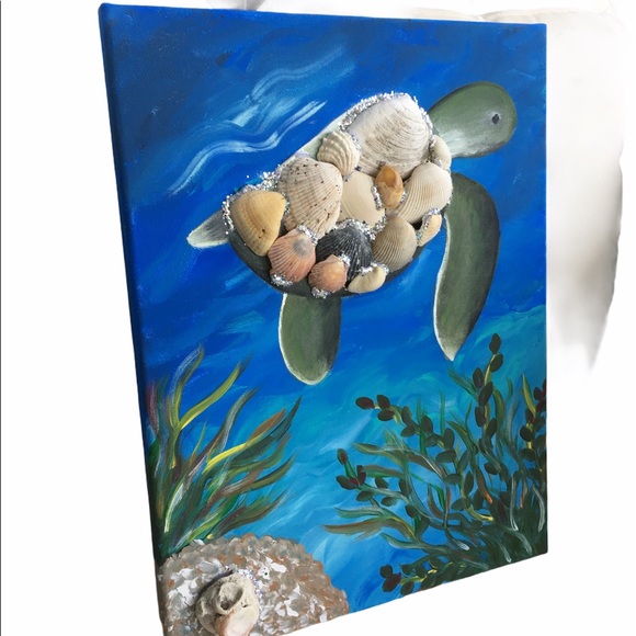 Adoreland | Wall Decor | 3d Turtle Acrylics Painting With Real Shells ...